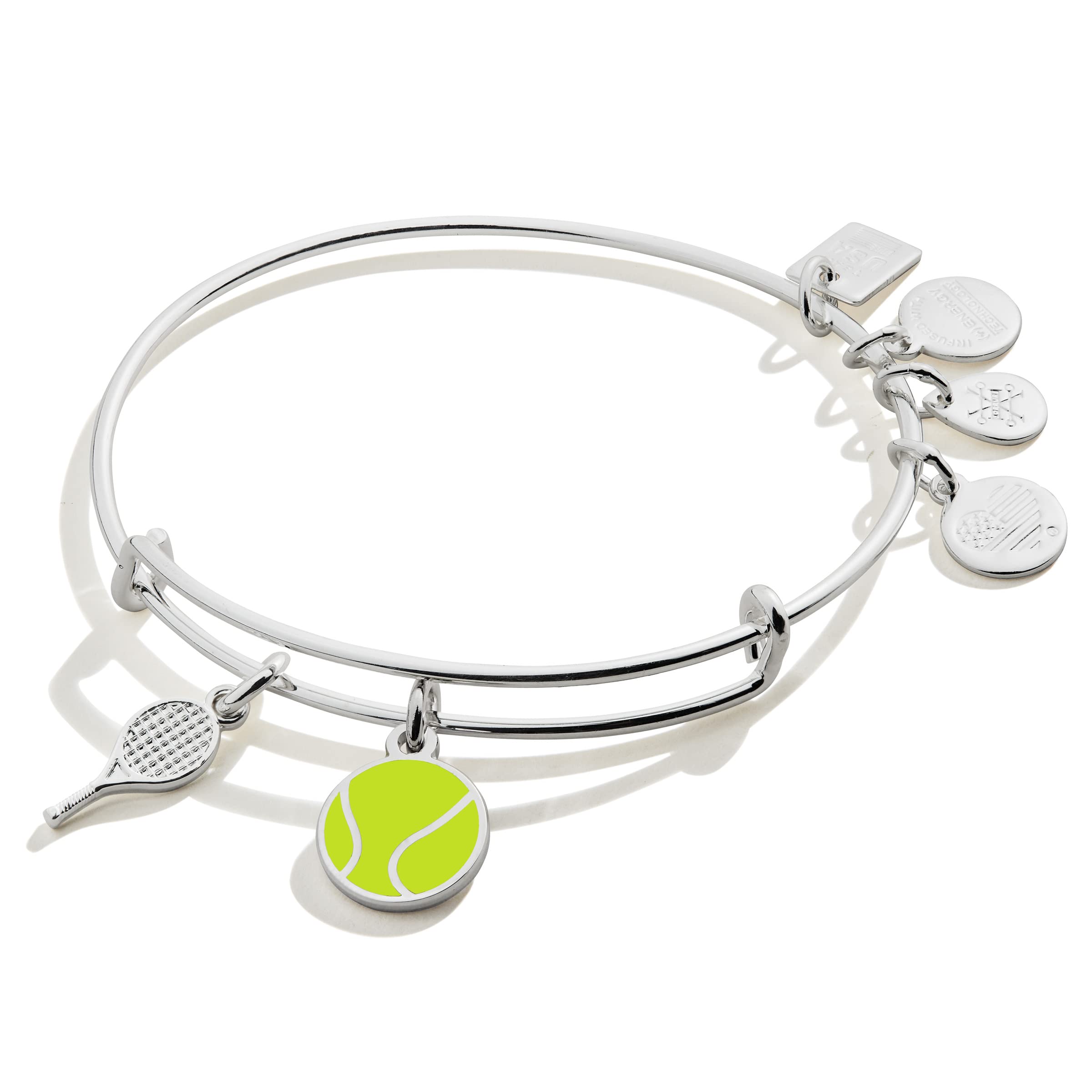 Alex and Ani Collaborations Expandable Bangle for Women, Team USA Tennis Duo Charms, Shiny Silver Finish, 2 to 3.5 in