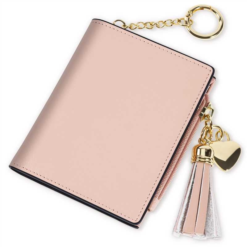 Gostwo Small Wallet Women RFID Blocking Leather Credit Card Wallet with ID Window and Zippered Coin Pocket Tassel Cute Wallet