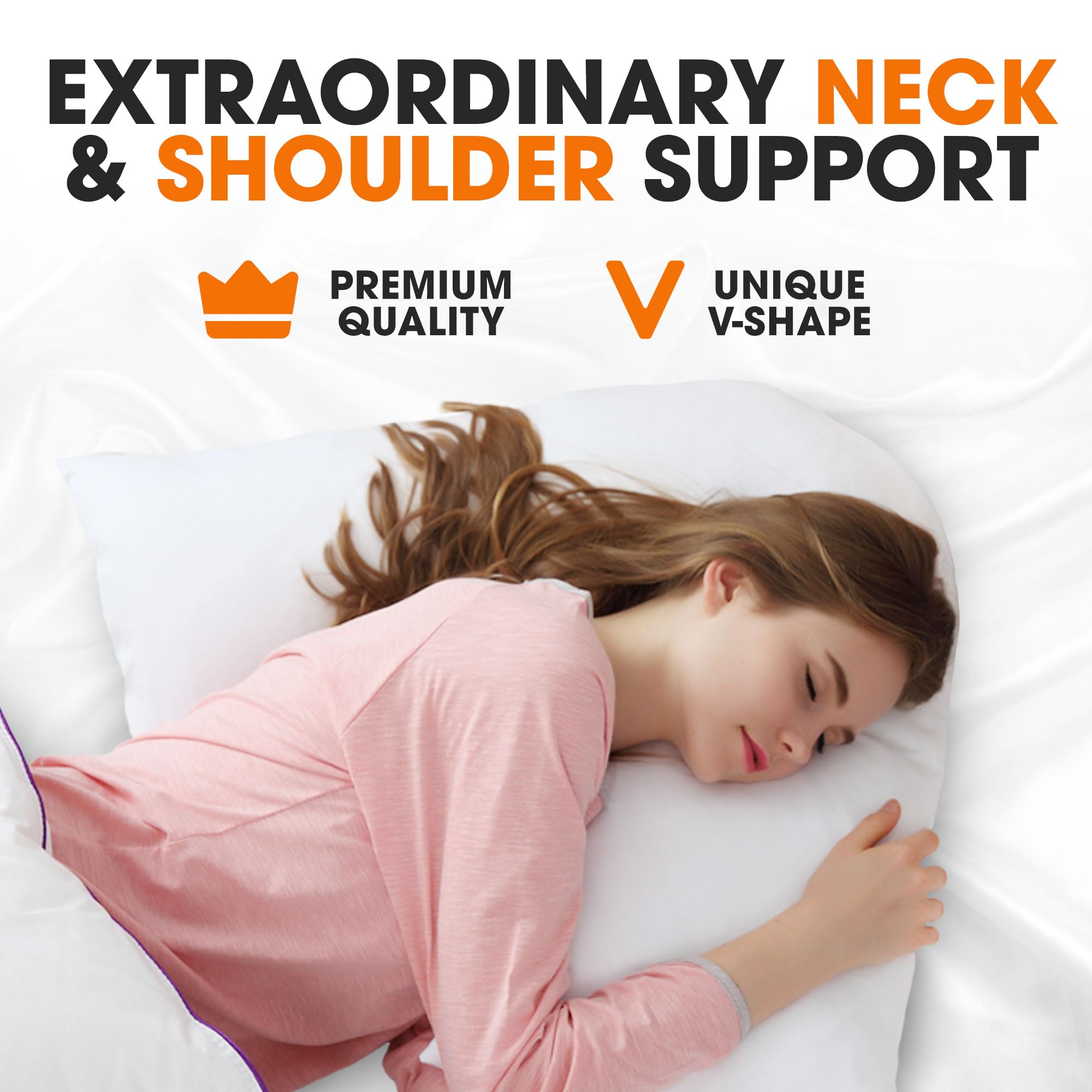 Cheer Collection Oversized V Shaped Pillow, L Shaped Pillow for Neck and Shoulder Support, Side Pillow for Sleeping on Side, Pregnancy Pillow, Curved Pillow, Includes Pillow Cover