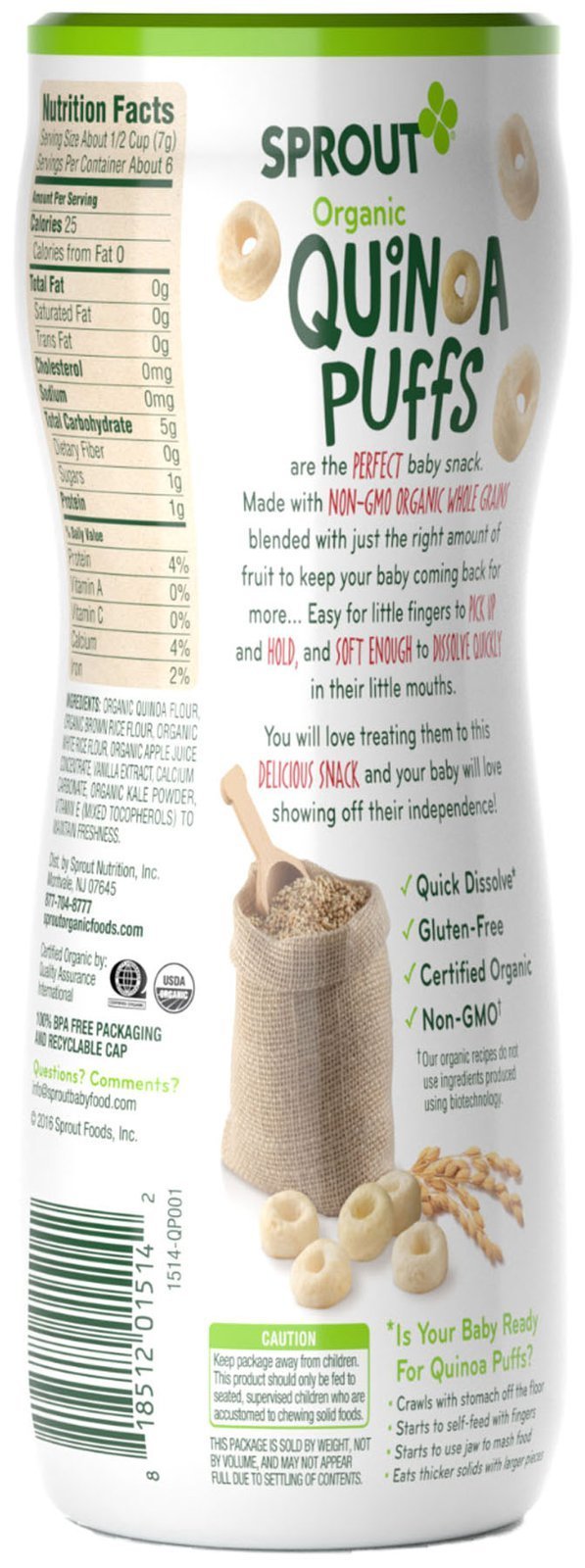 Sprout Organic Baby Food Baby Snacks Plant Power Puffs, Apple Kale, 1.5 Oz (Pack of 6)