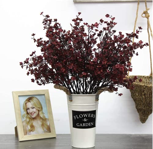 Cratone 6PCS Artificial Hydrangea Babys Breath Fabric Cloth Faux Flowers Fake Silk Plants Real Touch Flower Bouquets for Halloween Wedding Party Home Garden Decor (Autumn Red)