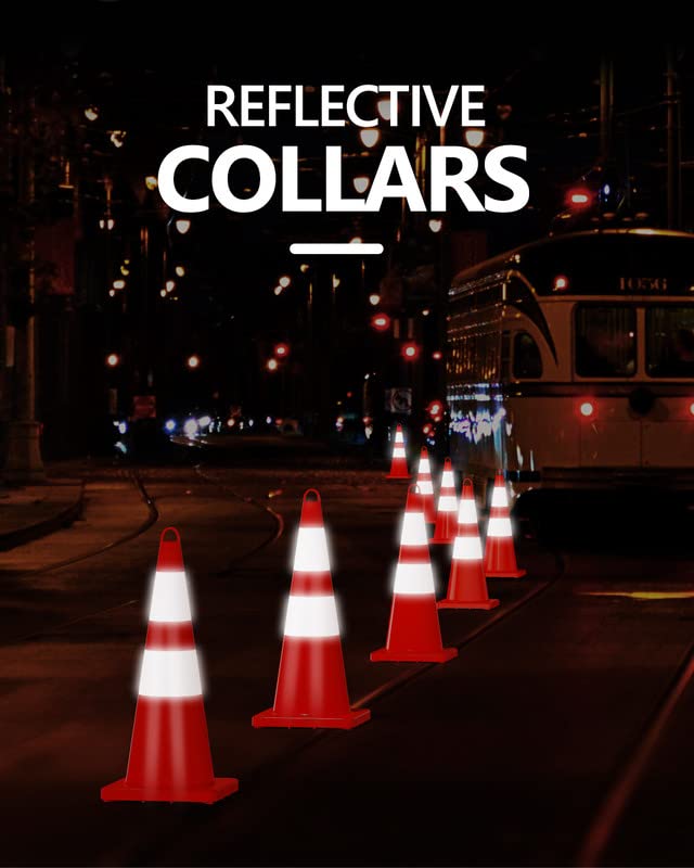 BATTIFE 28 inch Traffic Safety Cones 6 pcs with Reflective Collars, Durable PVC Orange Construction Cones for Home Road Parking Use