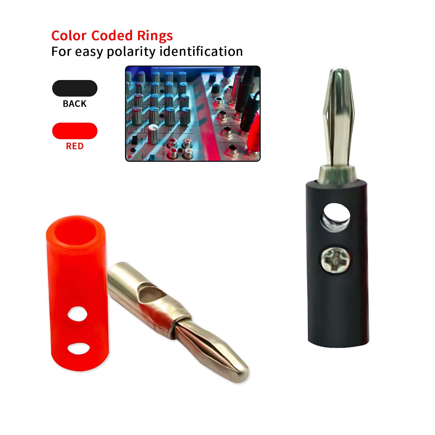 CenryKay Banana Plugs Speaker, 10 Sets (10Red + 10 Black) 4mm Audio Speaker Wire Cable Connector Cable Plugs