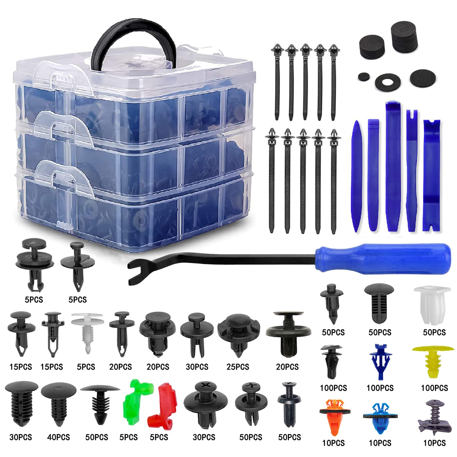 910Pcs Car Push Retainer Clips Plastic Fasteners Removal Kit with 27 Most Popular Size Nylon Plastic Bumper Rivets Door Panel Clips for Toyota GM Ford Honda Chrysler Blue