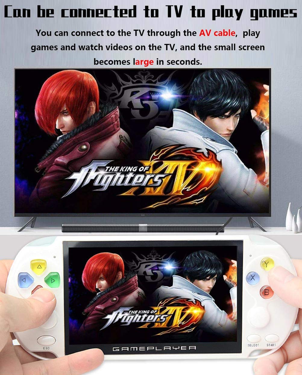 CZT 5.1-inch multi-function video game console color crystal buttons built-in 9600 games MP3MP4 lithium battery game archive AV OUT DV/DC hand-held gaming device (White)