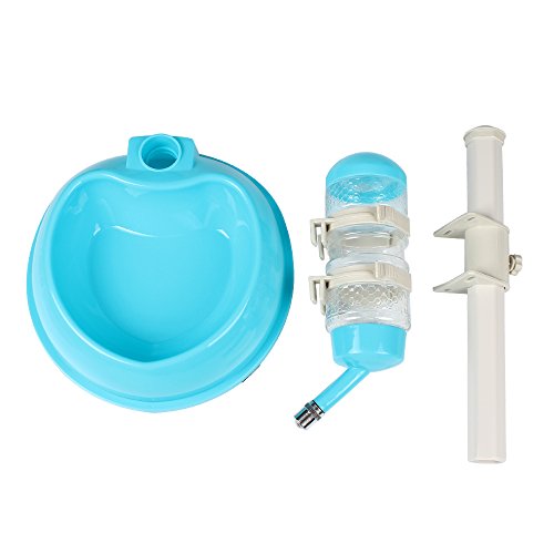 Pawow Pet Dog Cat Automatic Water Food Feeder Bowl Bottle Standing Dispenser with Detachable Pole Height Adjustable Automatically Drinking Water Bottle 500ML (Blue)