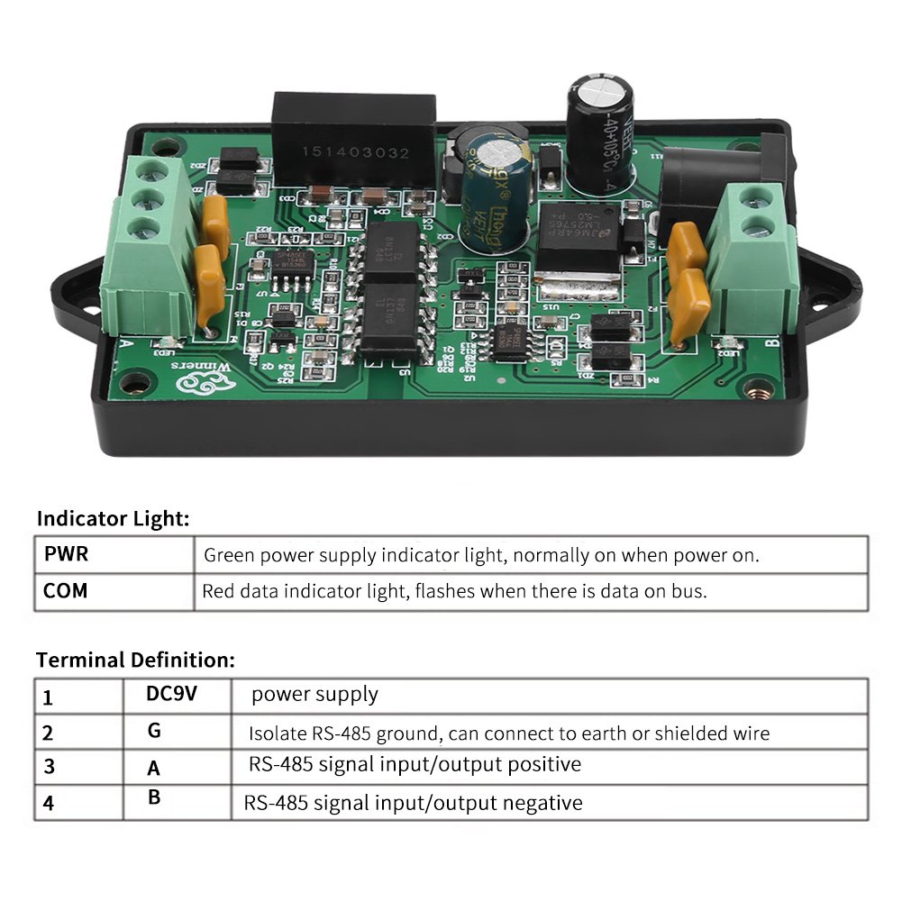Industrial Grade Photoelectric Isolation RS485 Repeater DC DC Isolated Power Module Amplifier Converter for Attendance Machine, IC Card Charging System