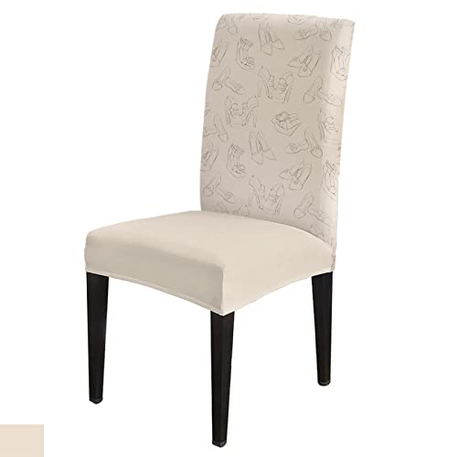 Dining Room Chair Covers Set of 6, Hand Drawn Women's High Heels Ombre Khaki Texture Fit Stretch Chair Slipcover, Removable Washable Seat Covers Chair Protector for Kitchen Party Hotel Wedding