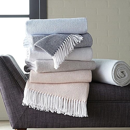 Sferra Terzo 100% Brushed Cotton Throw - Ocean/White