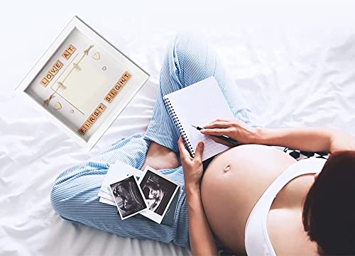 boom moments Sonogram Picture Frame | Scrabble Style Letters | Keepsake Baby Ultrasound Frame | Best Baby Announcement | Love at First Sight (10 x 10 Inches)