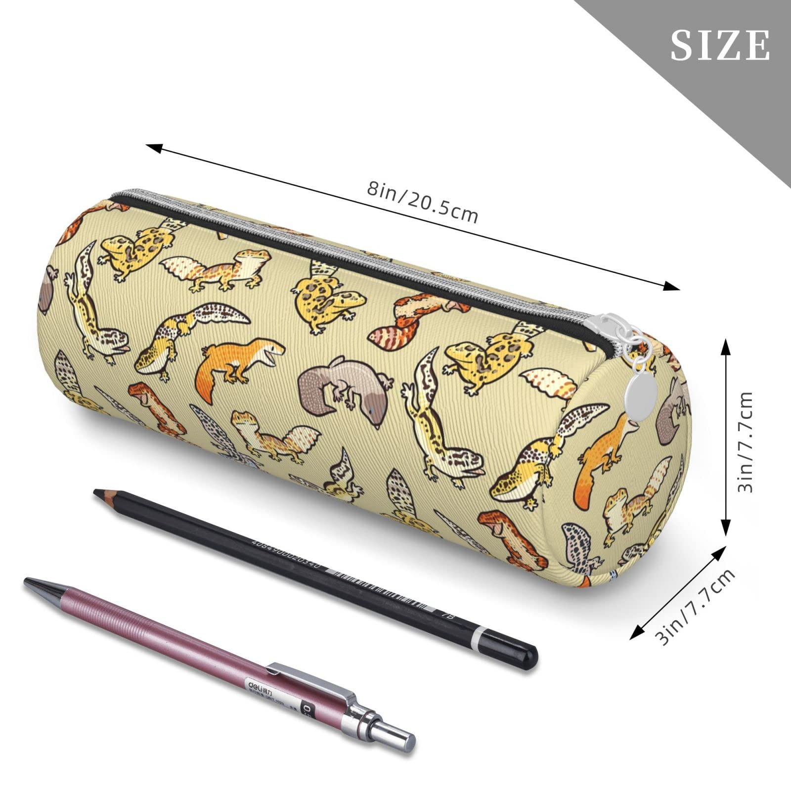 Ykklima Cartoon Cute Leopard Gecko Pattern Leather Pencil Case Zipper Pen Makeup Cosmetic Holder Pouch Stationery Bag for School Work Office