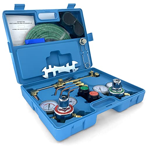 AWLOLWA Oxygen Acetylene Torch kit Medium Duty Cutting Torch and Welding Kit Grey