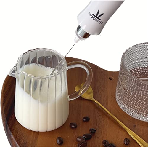 HappiMiss Milk Frother USB Rechargeable - 3 whisks: Wire for Making Perfect Fluffy Foam Lattes, Matcha, Macchiatos, Cappuccino, Butter Coffee, Hot Chocolate, Cold Foam - Snowy Day White