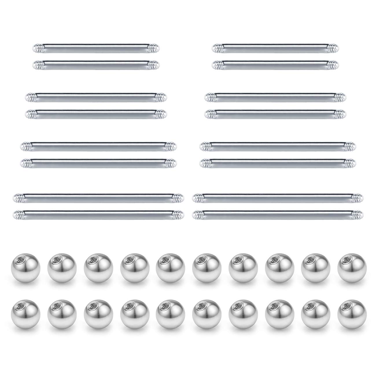 D.Bella Replacement Balls Surgical Steel Straight Bar Body Piercing Jewelry Barbell Parts 14G 12mm 14mm 16mm 18mm Bar
