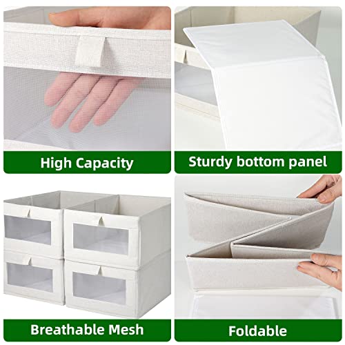 BDZBREN 2Pack Linen Storage Bins,Storage Containers for Organizing Clothing, Jeans, Toys, Shelves, Closet, Wardrobe - Closet Organizers and Storage,Foldable Large Storage Boxes Baskets with Window