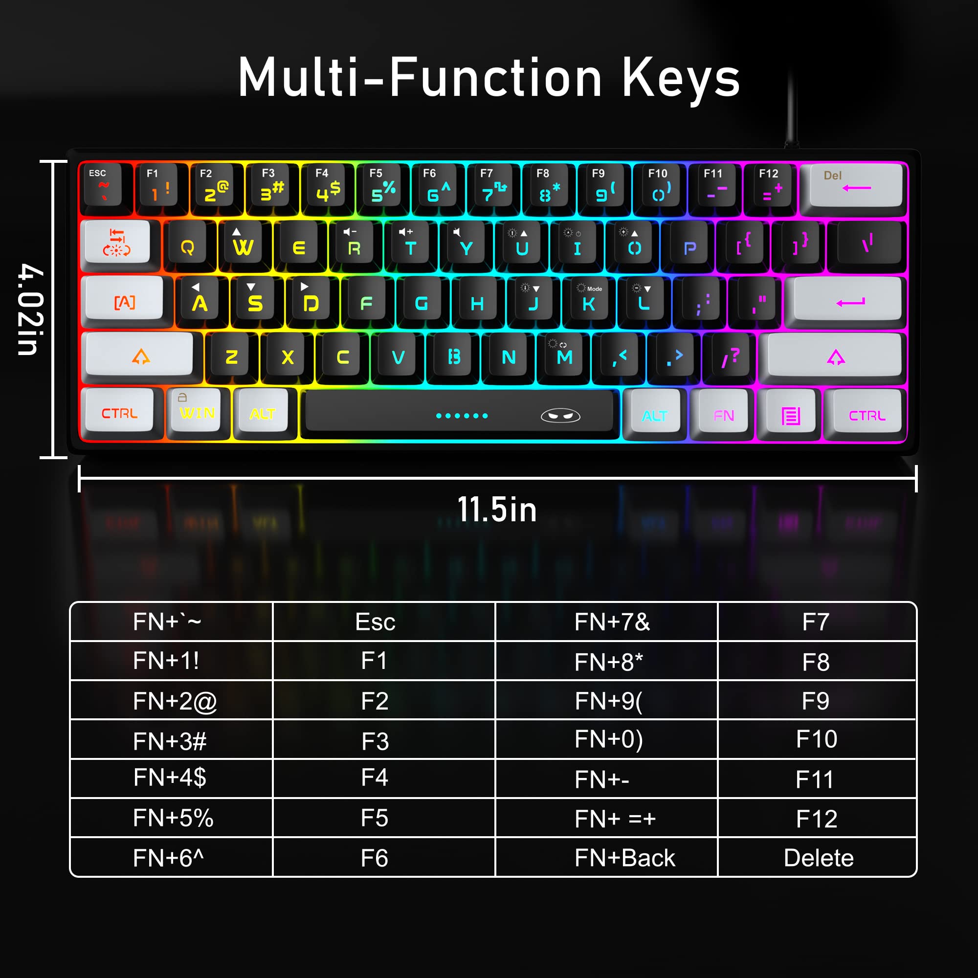 ADDTREE 60% Wired Gaming Keyboard, RGB Backlit Compact Mini Keyboard, Waterproof 61 Keys Keyboard for PC/Mac Gamer, Typist, Travel, Easy to Carry on Business Trip(Grey & Black)