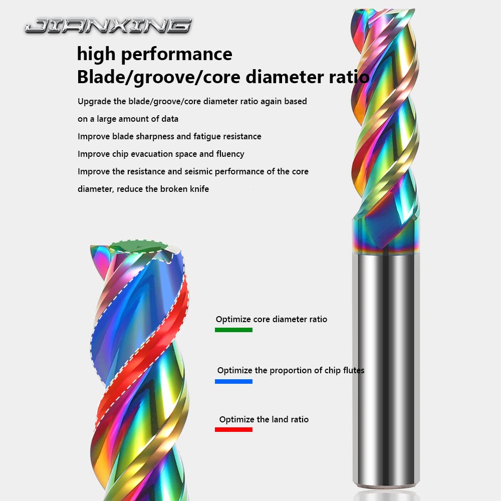 JIANXING 1/8" Extra Long Carbide Square End Mill for Aluminum, Copper Alloy, Plastic, 3" Overall Length End Mill Bits, 3 Flute HRC 55 Deg DLC Coating, CNC Router Bits (1 Pieces)