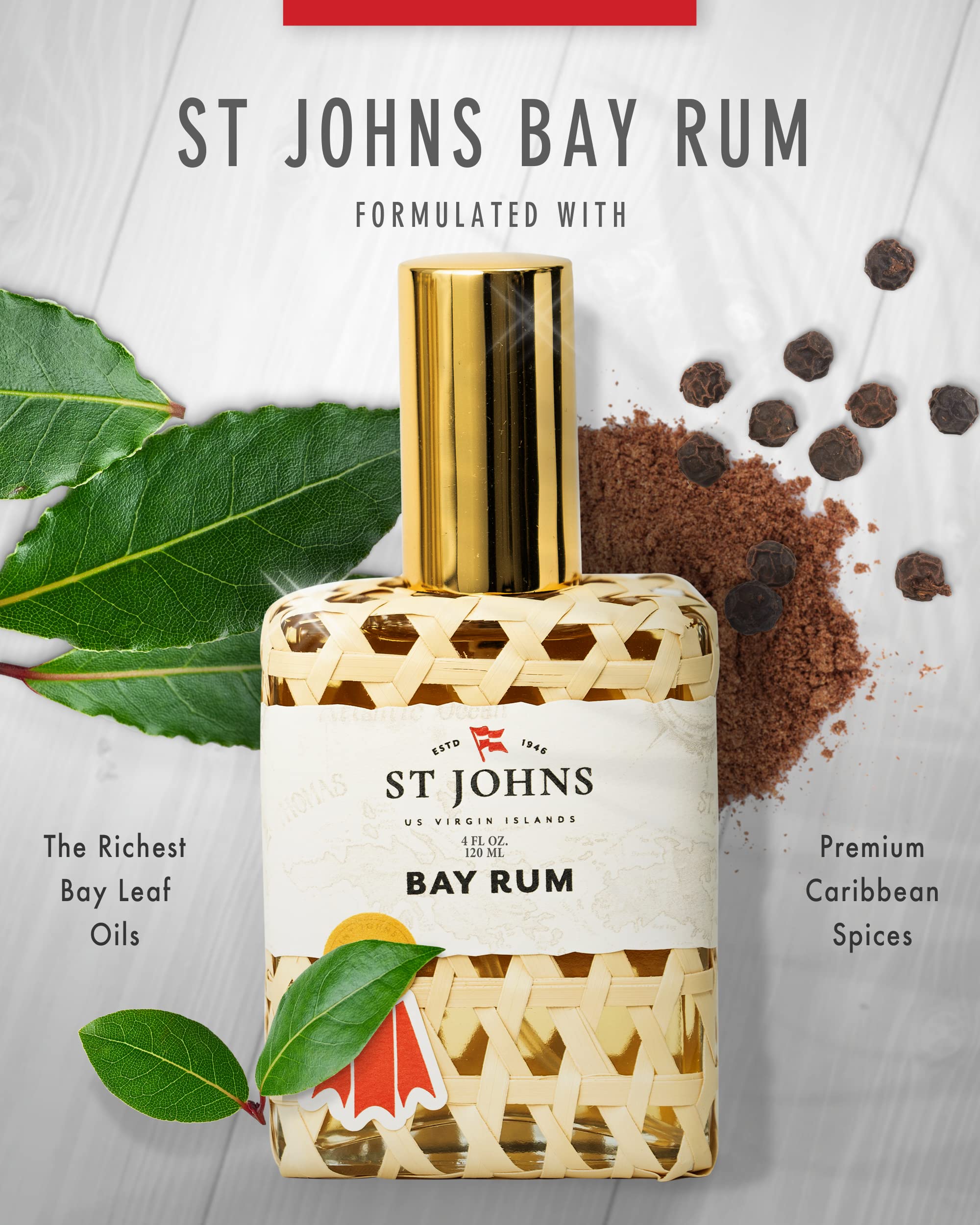 St. John Bay Rum Aftershave and Cologne | Made with Bay Leaves from The Virgin Islands | Bay Leaf After Shave Fragrance for Men | (4 oz)