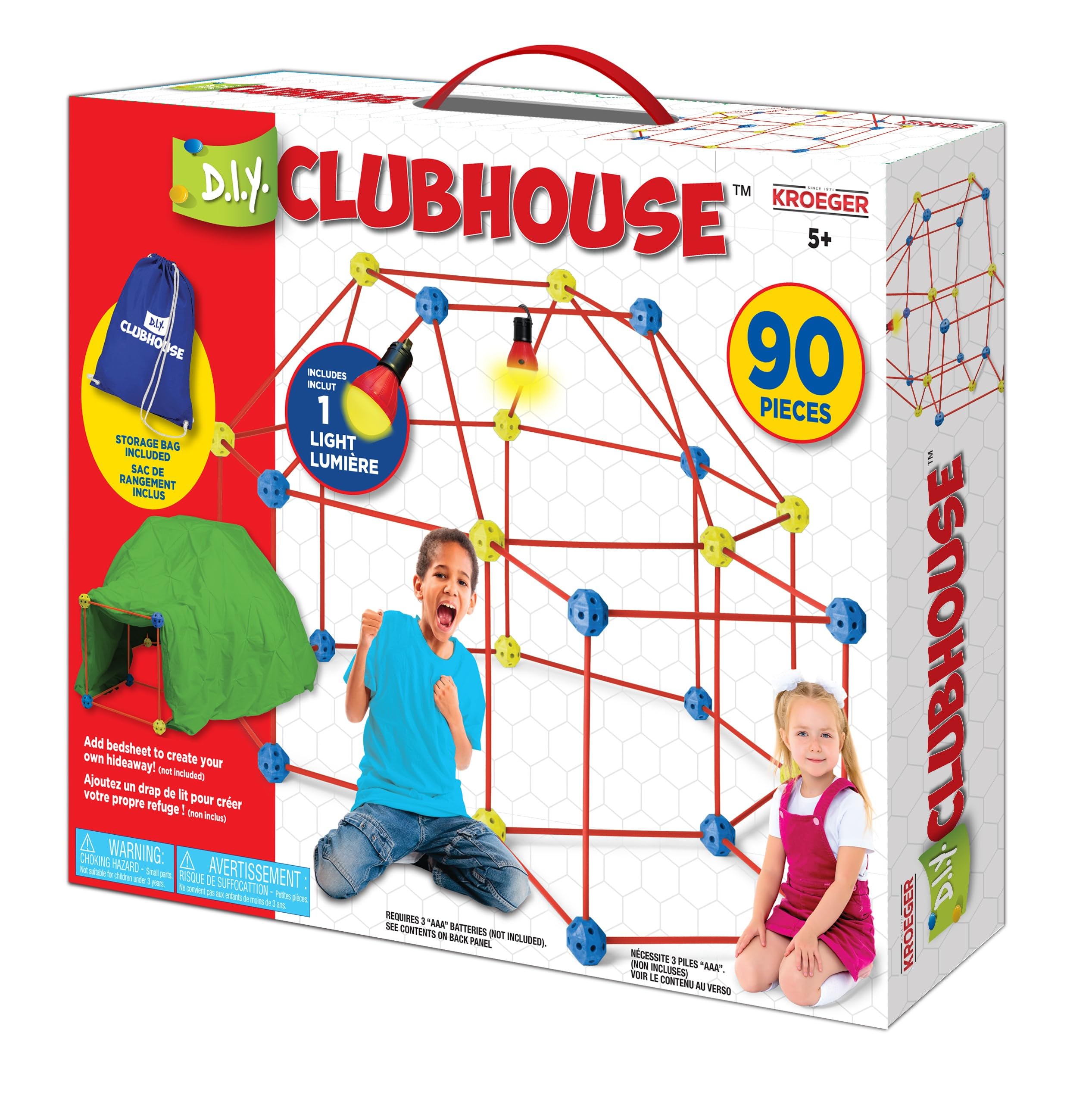 D.I.Y. CLUBHOUSE Fort Building Kit for Kids | 90 Pieces Educational Learning Toy and Creative Fort Toy for 5 Years and up STEM Building Toys DIY Castles Play Tent for Both Indoor and Outdoor