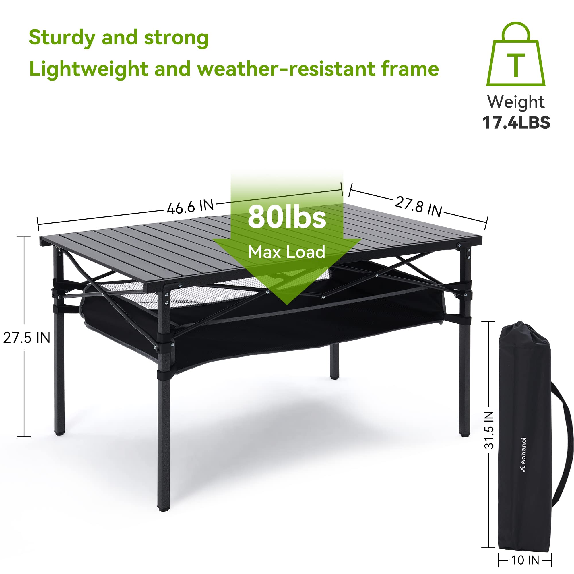 ABSCONDO Camping Table, Portable Folding Camp Table, Camping Tables That Fold Up Lightweight, Aluminum Beach Table for Camping Hiking Backpacking Outdoor Picnic (XL)