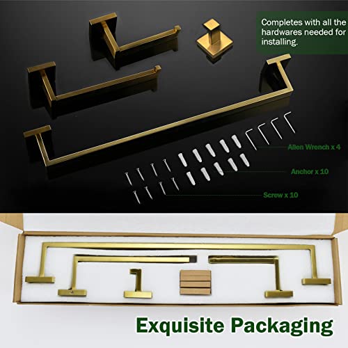 VELIMAX Premium Stainless Steel 4 Pieces Bathroom Hardware Accessories Set Wall Mounted Towel Bar Set, Brushed Gold, 23.6-Inch