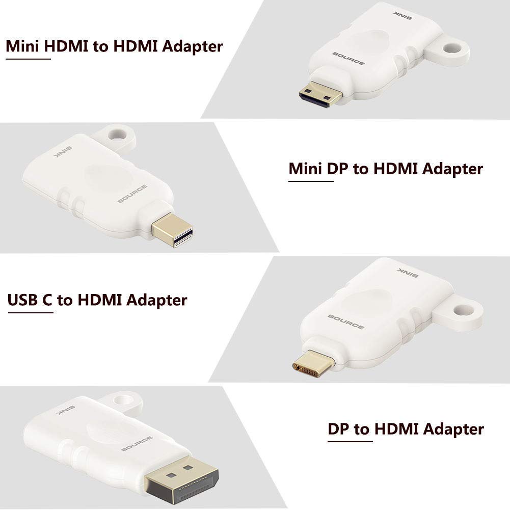 Universal HDMI Adapter Ring Kit with Security Loop-4K USB C, Displayport,Mini DP, Mini HDMI to HDMI Office Video Converter. Four Adapters with Key Security loop.Universal HDMI Adapter Kit, HDMI Ring