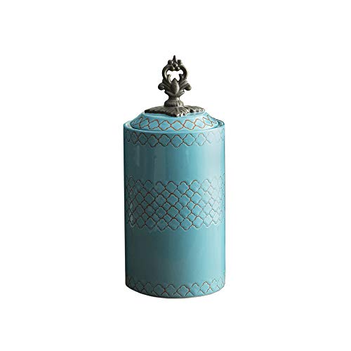 American Atelier Canister 3-Piece Ceramic Set Jar Container with Airtight Stainless Steel Lids 13.5β x 4.5β x 12.4β for Cookies, Candy, Coffee, Flour, Sugar, Rice, Pasta, Cereal & More Blue
