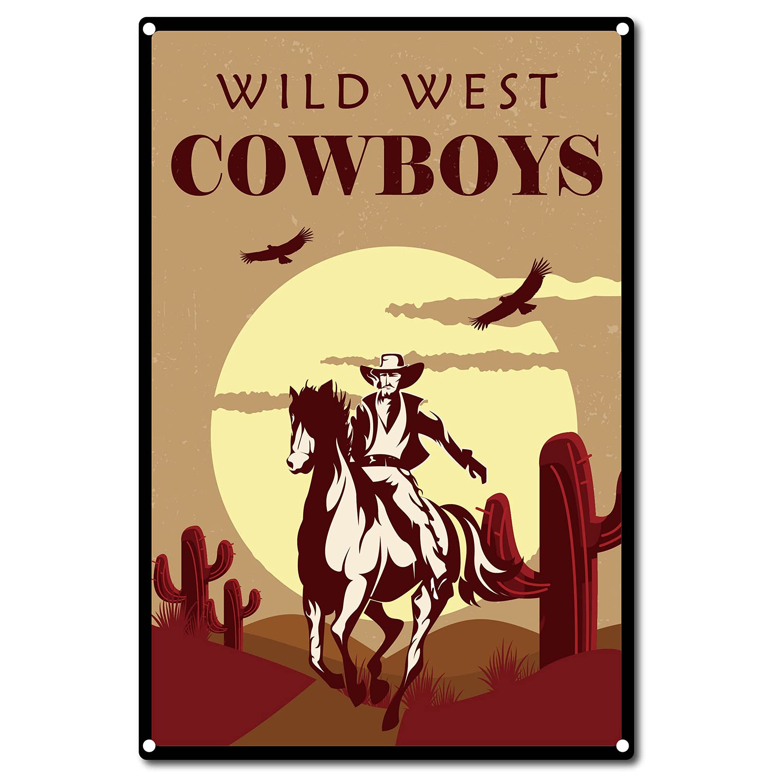 CREATCABIN Retro Vintage Tin Sign Wild West Cow Boys Metal Wall Decor Decoration Art Mural for Home Garden Kitchen Bar Pub Living Room Office Garage Poster Plaque 12 x 8inch