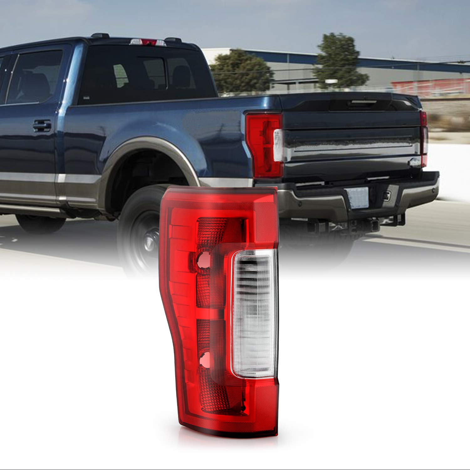 AKKON - Fits 2017 2018 2019 Ford F-250 / F350 Super Duty [w/o Blind Spot] [w/o LED] Chrome Red Tail Light Taillamp Driver Left