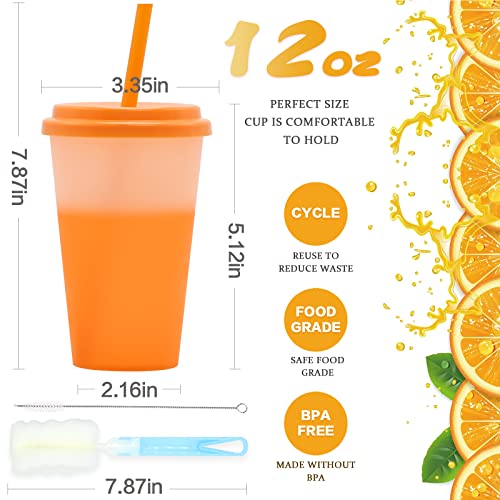 FIEKEICC Color Changing Cups with Lids and Straws,10Pcs 12oz Plastic Cups Reusable Tumbler with Lid and Straw,Clear Ice Cold Drinking Cup for Adults Kids Women,Summer Coffee Tumblers Party Cup
