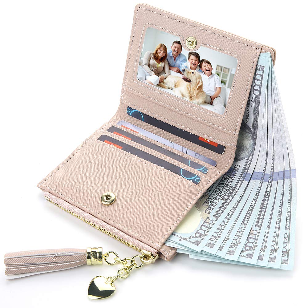 Buvelife Wallet for Women Small Compact Wallet Bifold, RFID Wallet Credit Card Holder Mini Bifold Pocket Wallet (Crosshatch Pink)
