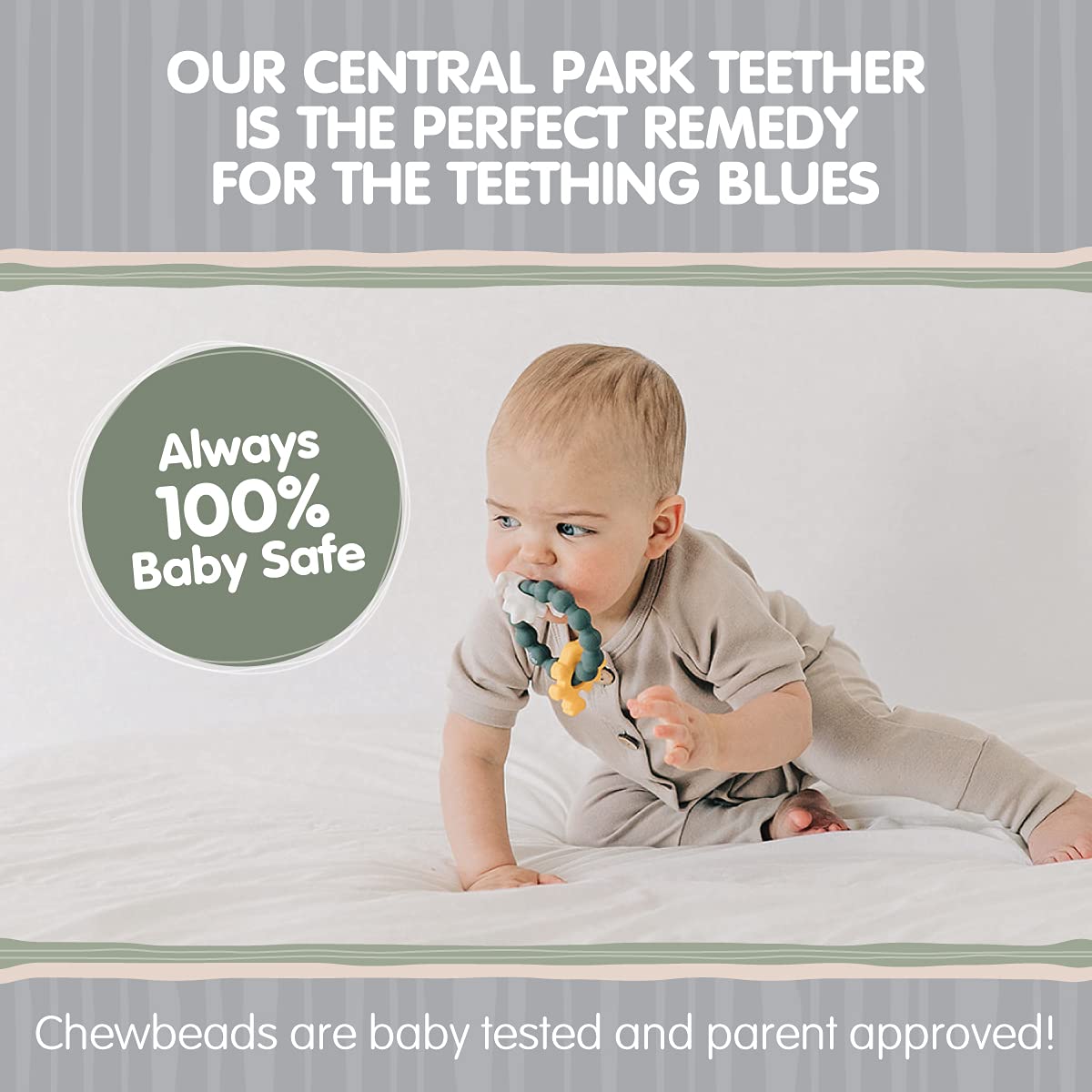 Chewbeads Central Park Teether - 100% Silicone Teething Ring for Infants, Babies & Toddlers - Textured Baby Silicone Teether - Ages 6 Months+ - Butterfly