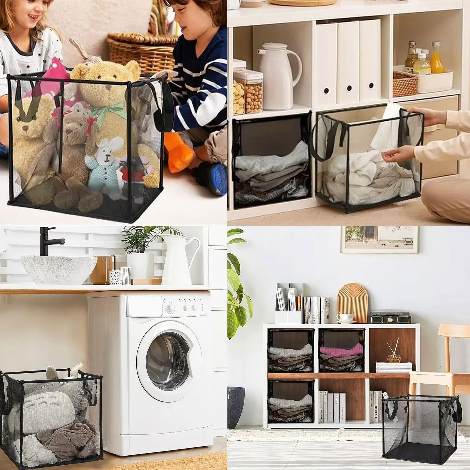 Typutomi 4 Pack Popup Laundry Hamper, Small Collapsible Mesh Laundry Baskets Dirty Clothes Basket with Handle Cube Storage Basket for Washing Storage,Toy Storage,Dorm and Travel(White,13 Inch)