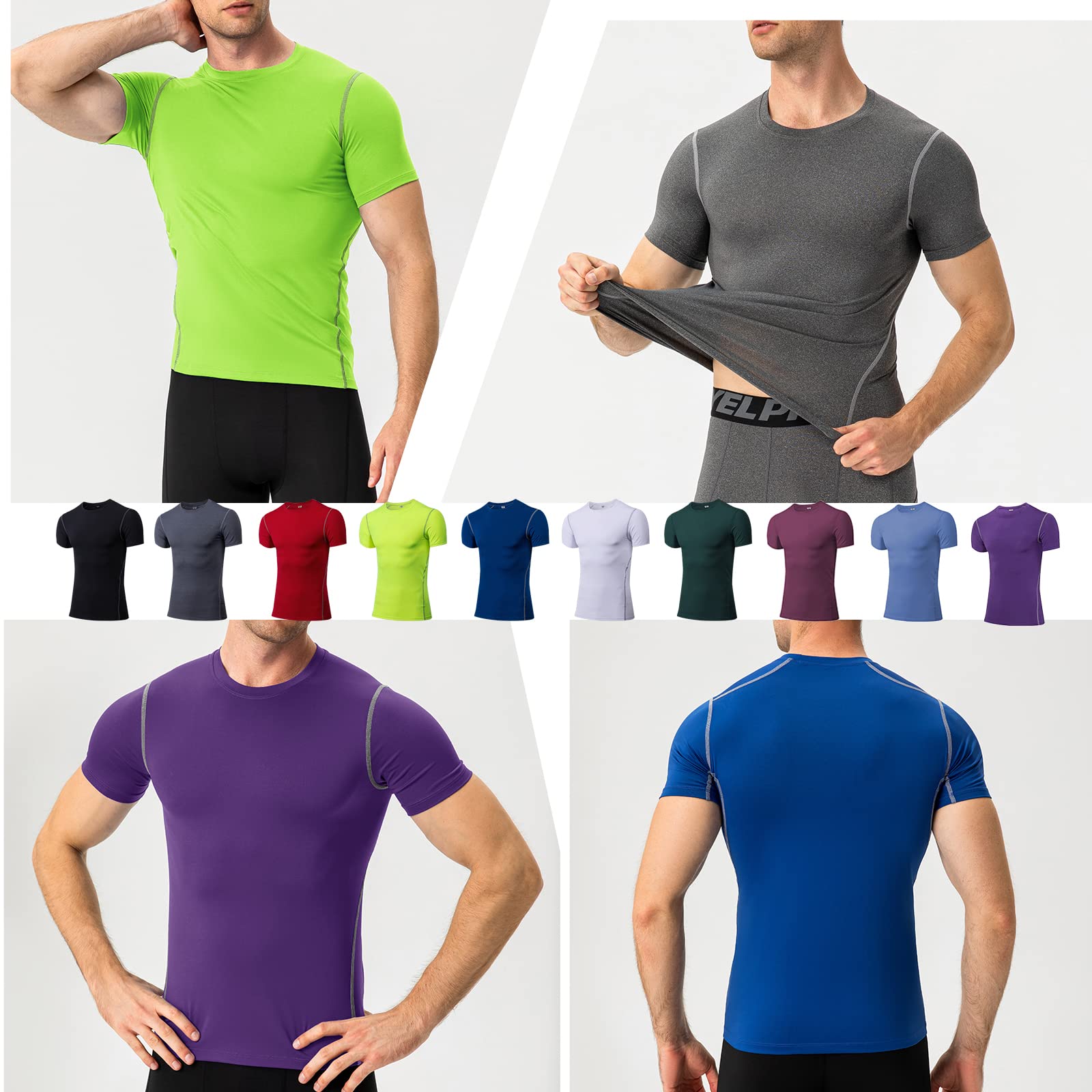 ABTIOYLLZ Men's Athletic Shirts Compression Running T Shirt Base-Layer Quick Dry Fit Workout Short Sleeve Undershirts