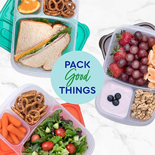 EasyLunchboxes® - Bento Lunch Boxes - Reusable 3-Compartment Food Containers for School, Work, and Travel, Set of 4 (Brights)