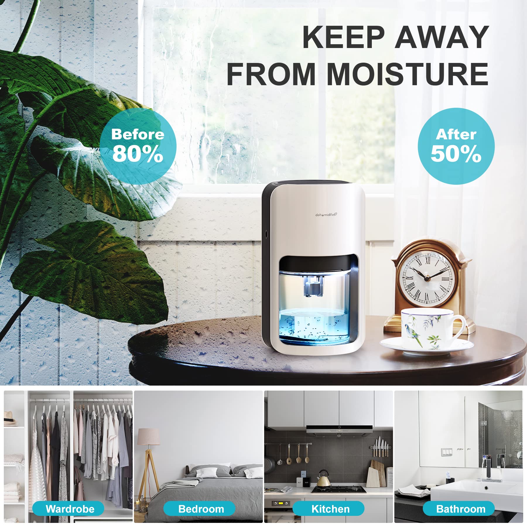 Dehumidifiers, JREAWD Portable Small Dehumidifiers for 320 Sq.Ft with Defrost Protection LED Light 40oz(1200ml) Ultra Quiet Dehumidifiers for Home Bedroom Bathroom Kitchen Closet Office RV