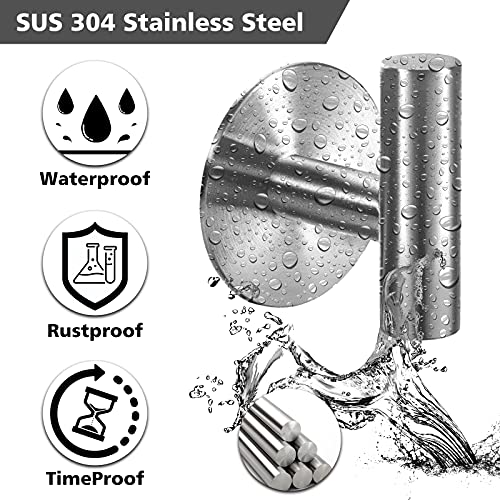 Adhesive Towel Hooks Heavy Duty Wall Hooks Stainless Steel Waterproof Shower Towel Hooks, Coat Hooks for Hanging Clothes, Door Hooks Adhesive Hooks for Bathroom- 2 Pack, Silver