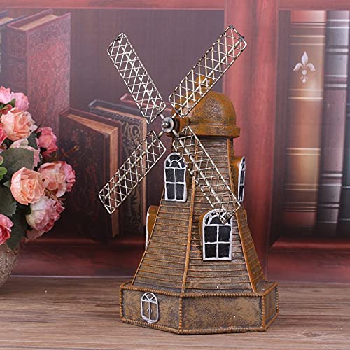 Creative Retro Home Decor Dutch Windmill Statue Handmade Resin Crafts, 10.4 Inch Tall, Gifts for Friends(Windmill-Yellow)