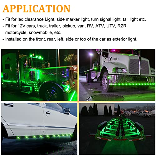 BJZ 3/4'' LED Trailer Marker Clearance Lights Green Round 12V LED Side Marker Front Rear Stop Turn Signal Tail Indicator Light Waterproof for Trailer Truck ATV UTV RV Van Pickup, 10Pcs w/Clear Lens
