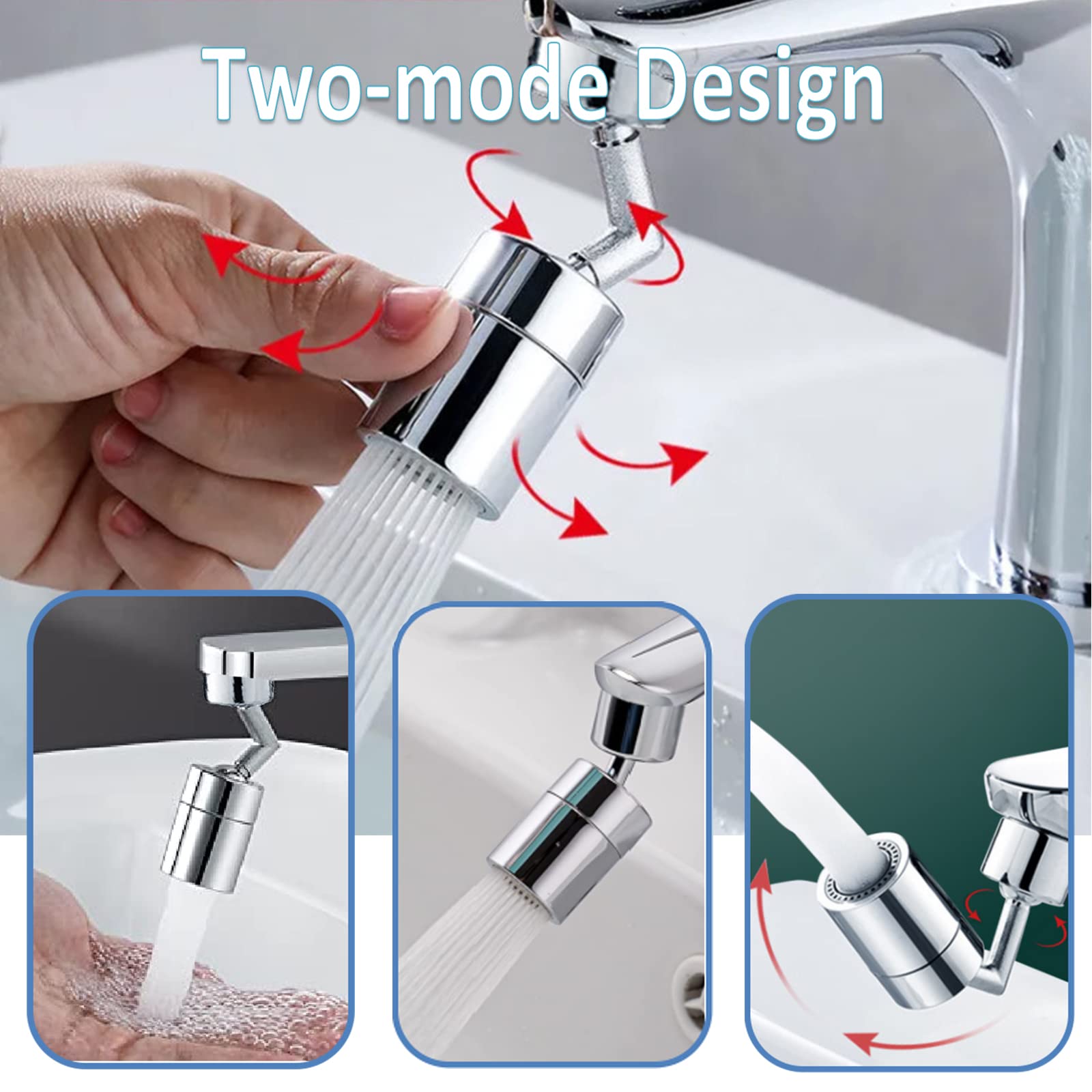 Aitsite Universal Splash Filter Faucet, 720° Rotatable Faucet Sprayer Head, Anti-Splash, Oxygen-Enriched Foam, 4-Layer Net Filter, Leakproof Double O-Ring Applicable Internal Thread 22-24mm