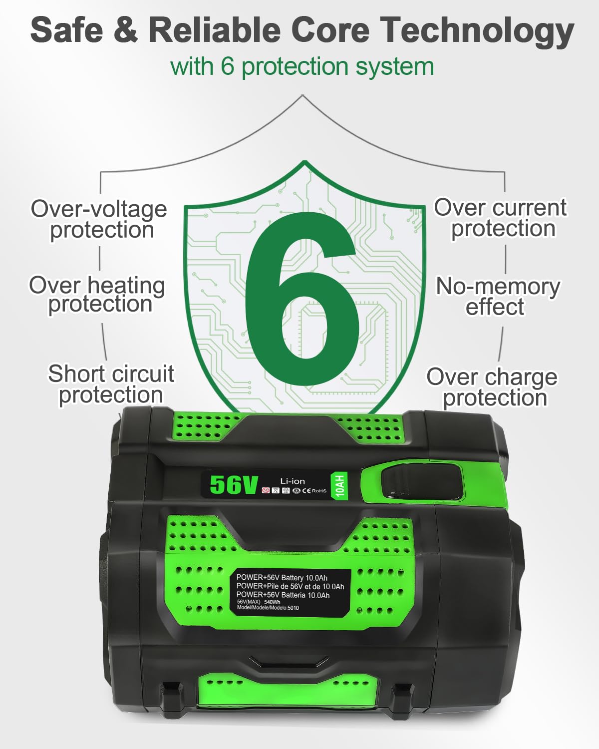 Aoasur 10.0Ah Battery Replacement for EGO 56V Battery (10.0AH-Green)