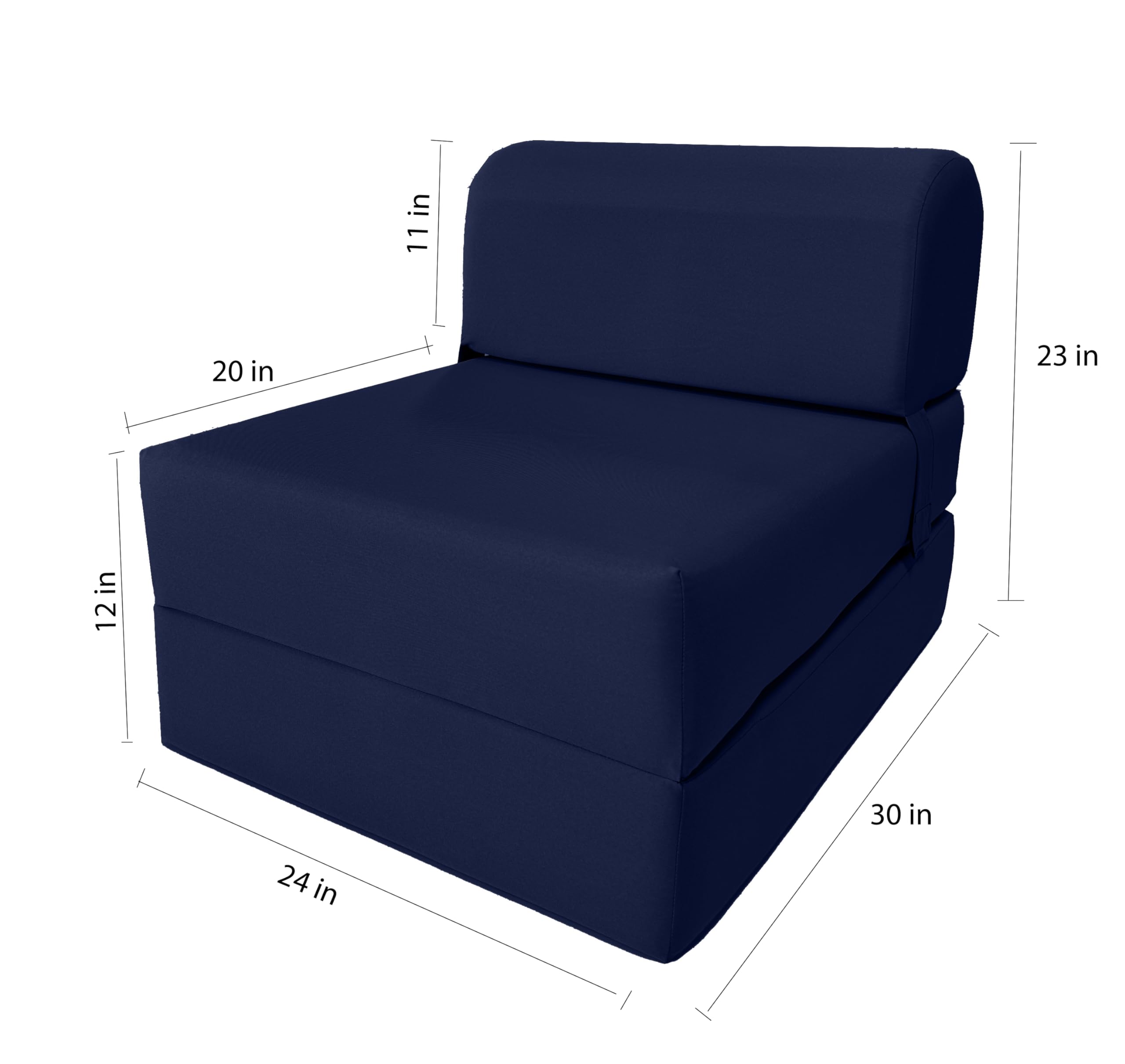 D&D Futon Furniture Sleeper Chair Folding Bed, Studio Sofa Guest Folded Mattress, High Density Foam (70 x 24 x 6, Navy Blue)