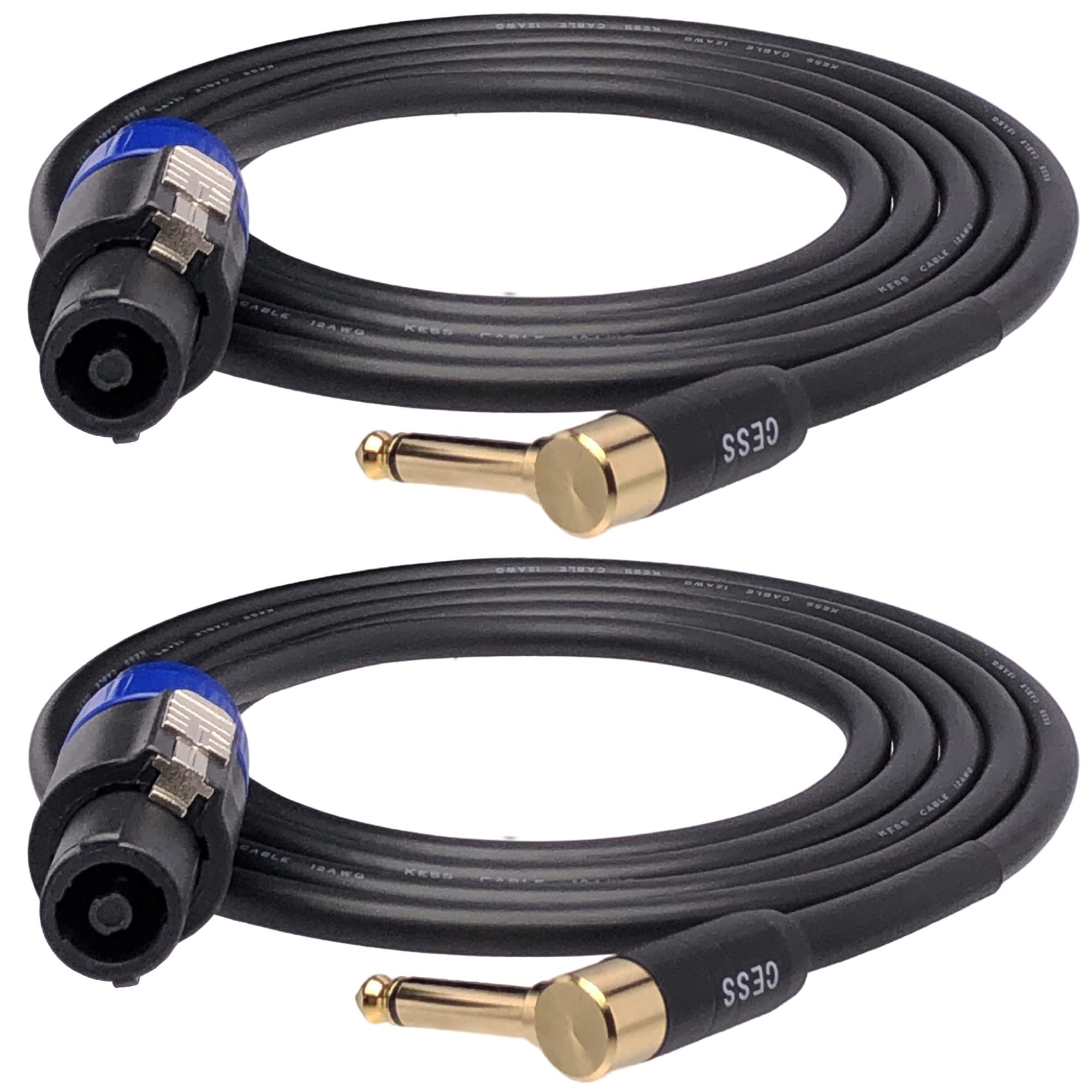CESS-133-6f Right-Angle 6.35mm 1/4 Inch TS Plug to Speakon Plug Speaker Cable, 2 Channel, Durable Heat-Shrink Protected Metal Housing (6 Feet)