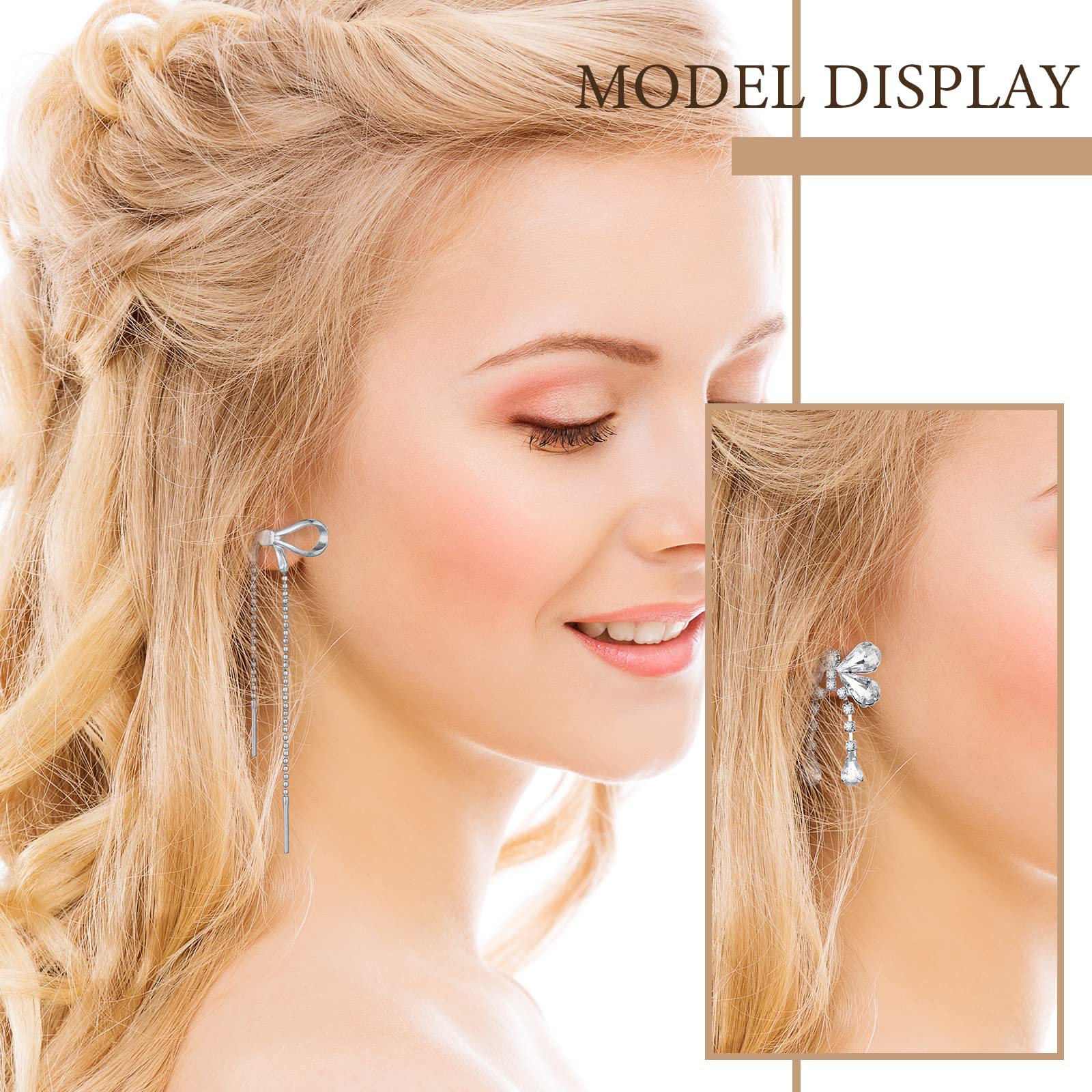 9 Pairs Silver Bow Earrings Rhinestone Bow Drop Earrings for Women Silver Crystal Drop Earrings Pearl Bow Dangle Earrings for Wedding Anniversary Party