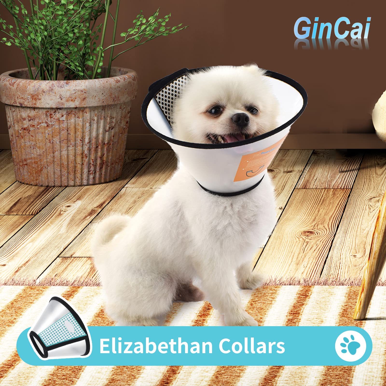 GinCai,Cat Cone, Adjustable Recovery Pet Cone, 5.9~15.7 Inches Lightweight Plastic Elizabethan Collar for Cats, Miniature Dogs and Rabbits (Black) (No. 3, Neck 13-14.7In)