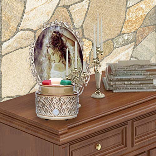 ASAWASA Ceramic 3 in 1 Wax Warmer for Wax Melts Candle Jar,Electric Wax Burner Melter(Brown Woven Pattern)