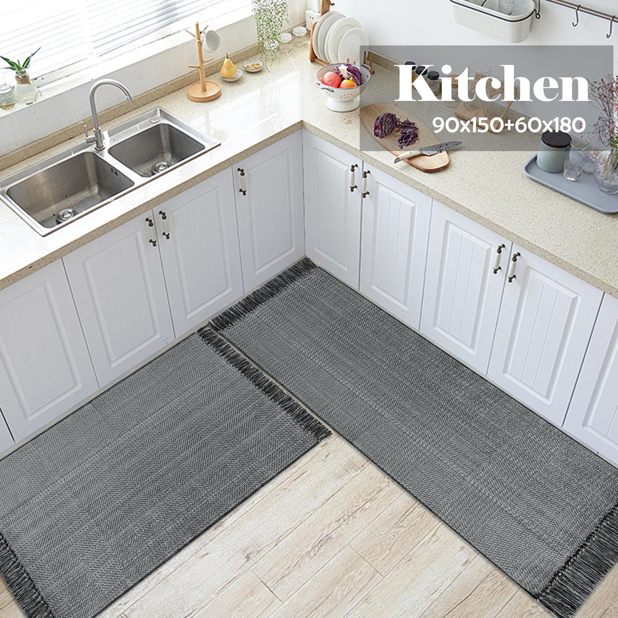 Nafell 3x5 Washable Entryway Rug - Small Boho Kitchen Area Rug with Tassel, Washable Bathroom Rug for Entryway Kitchen Indoor Bedroom, Hand-Woven, Cotton