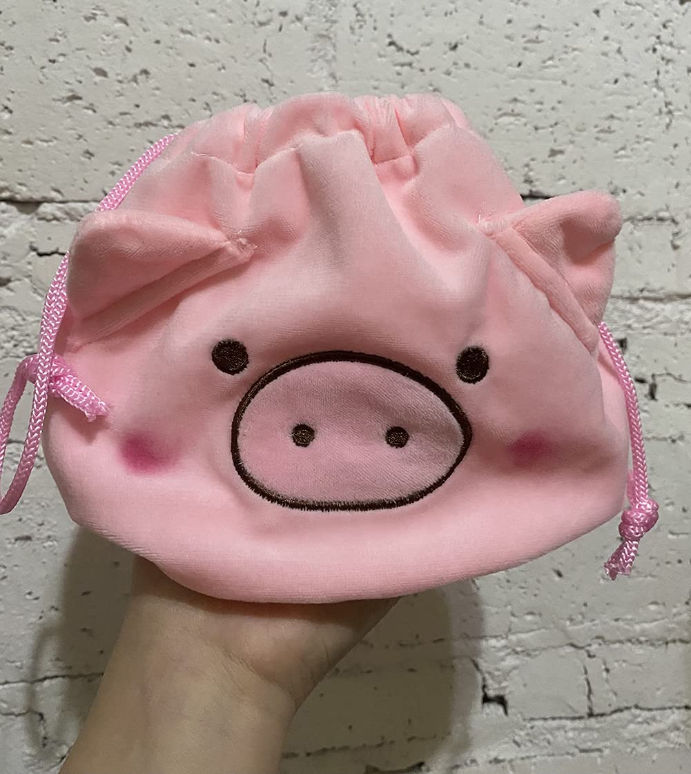 AKOAK 1 Pack Cute Fluffy Piglet Makeup Bag, Drawstring Tote Bag, Portable Travel Makeup Bag Storage Organizer