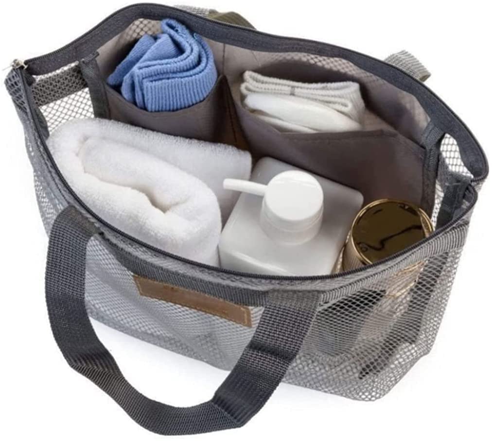 Beach Bag Mesh Shower Caddy Portable Hanging Quick Dry Bath Tote Organizer for Beach Swimming Grey Creative