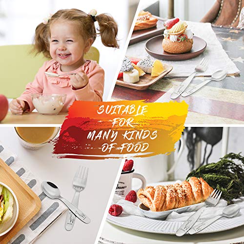 FUNNUO 4 Pack Toddler Utensils, 18/8 Stainless Steel Toddler Forks and Spoons, Safe Kid Silverware Set for Self Feeding, Children Flatware Sets with Mirror Polished,Dishwasher Safe